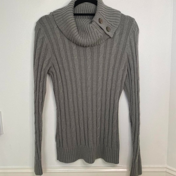 Sweaters | Vintage Gray Knit Sweater With Low Turtle Neck Style And 2 ...